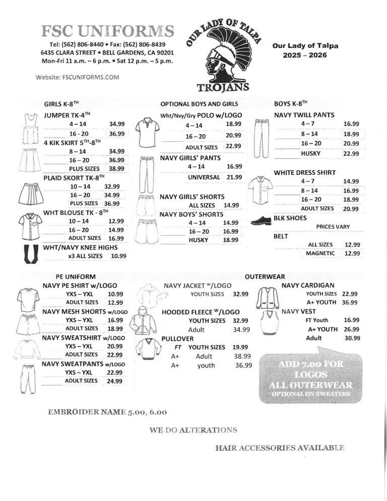 Uniforms | Our Lady of Talpa School